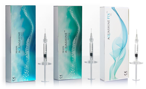 AQUASHINE. Gamme Caregen de Fillers à complexes peptidiques longue durée.